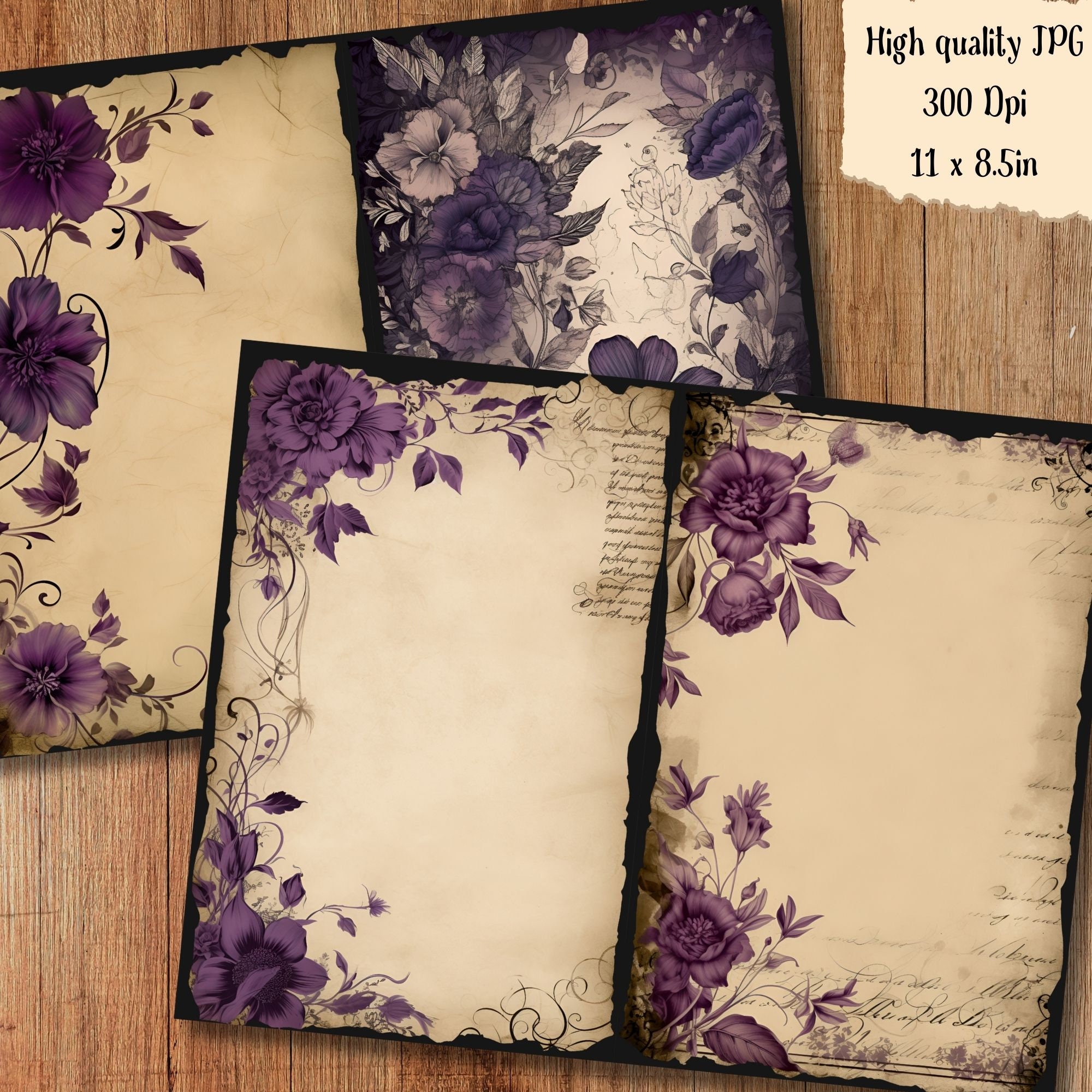 Dark Witchy Floral Junk Journal Pages Vintage Goth Purple - Etsy