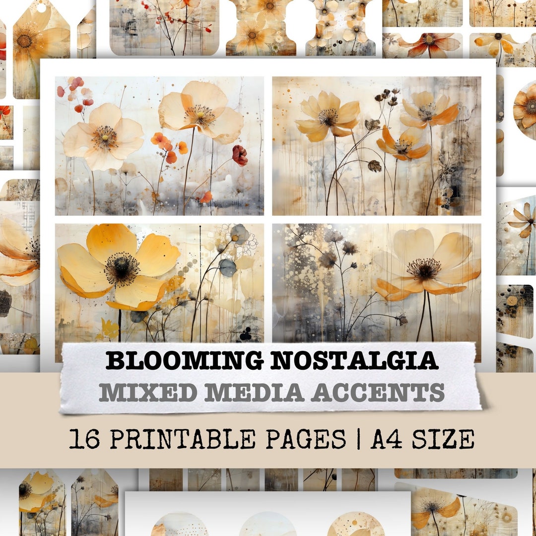 Blooming Nostalgia Flower Ephemera Junk Journal Kit Background Paper ...