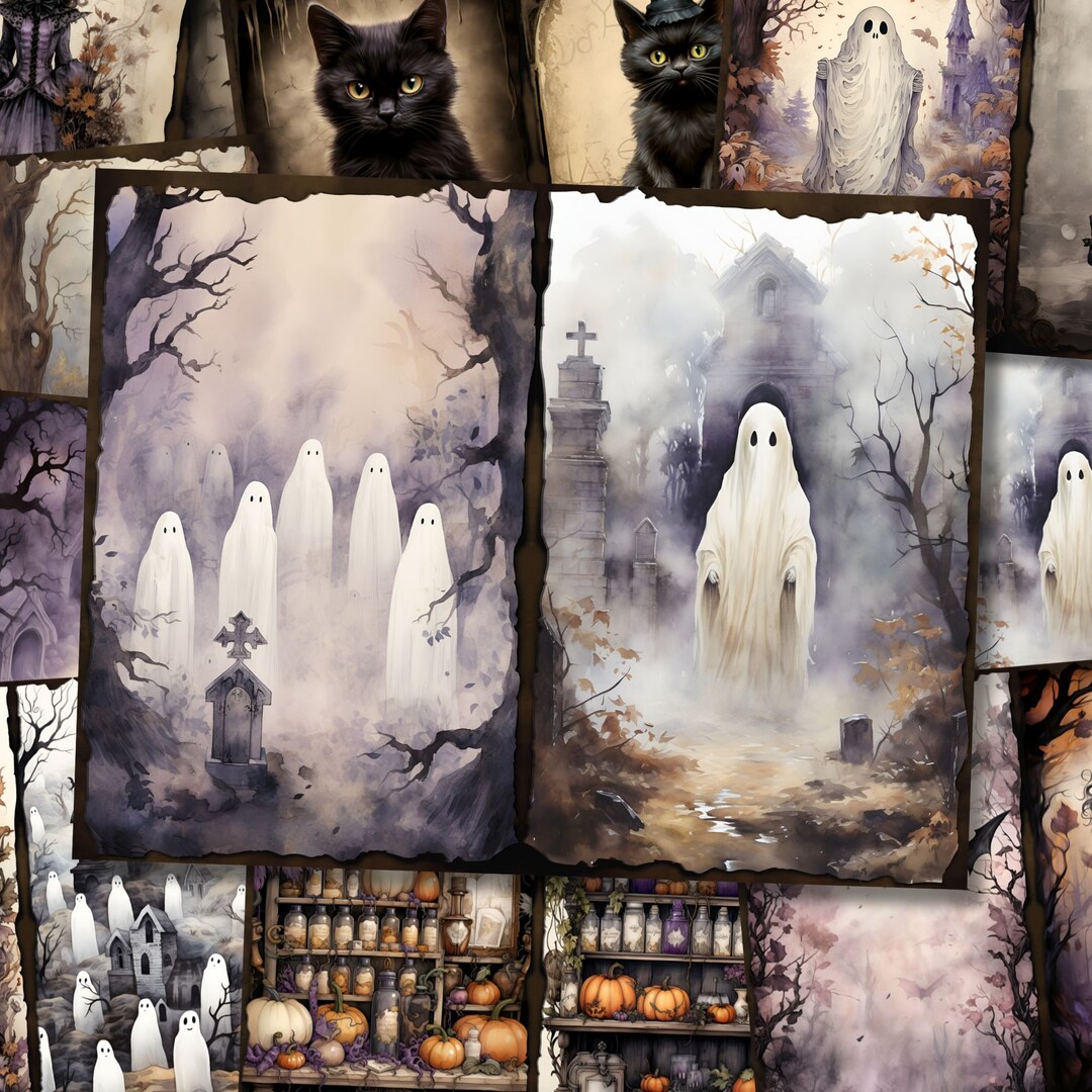 White Ghost Halloween Junk Journal Page Fantasy Halloween Junk Journal ...