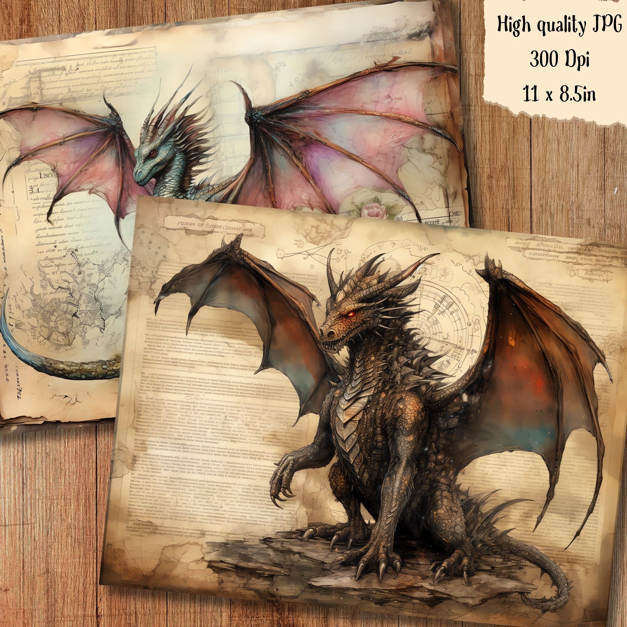 Dragon Sheet Paper Junk Journal Kit Fantasy Dragon Scrapbook - Etsy