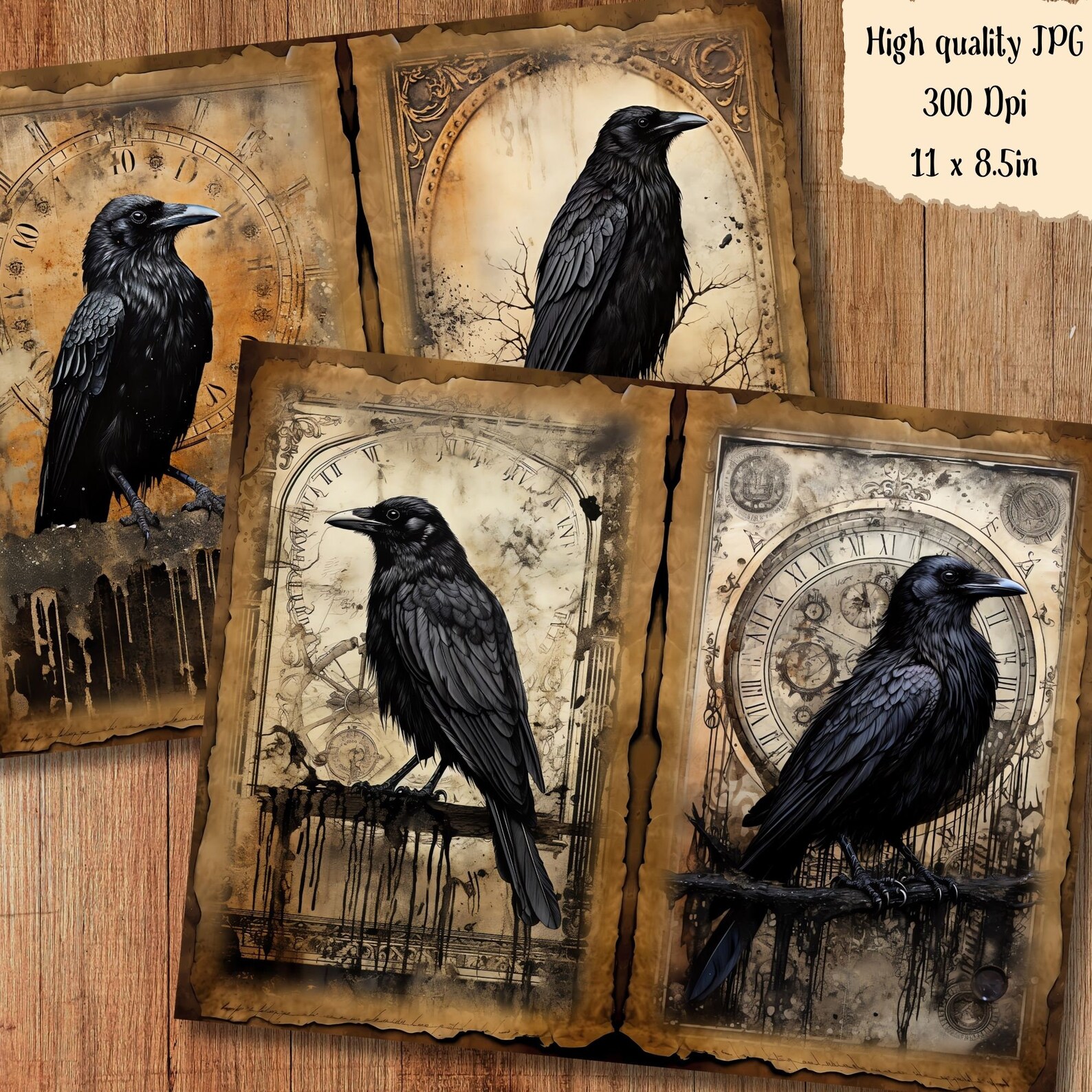 Black Raven Crow Junk Journal Pages Dark Witch Fantasy Magical ...