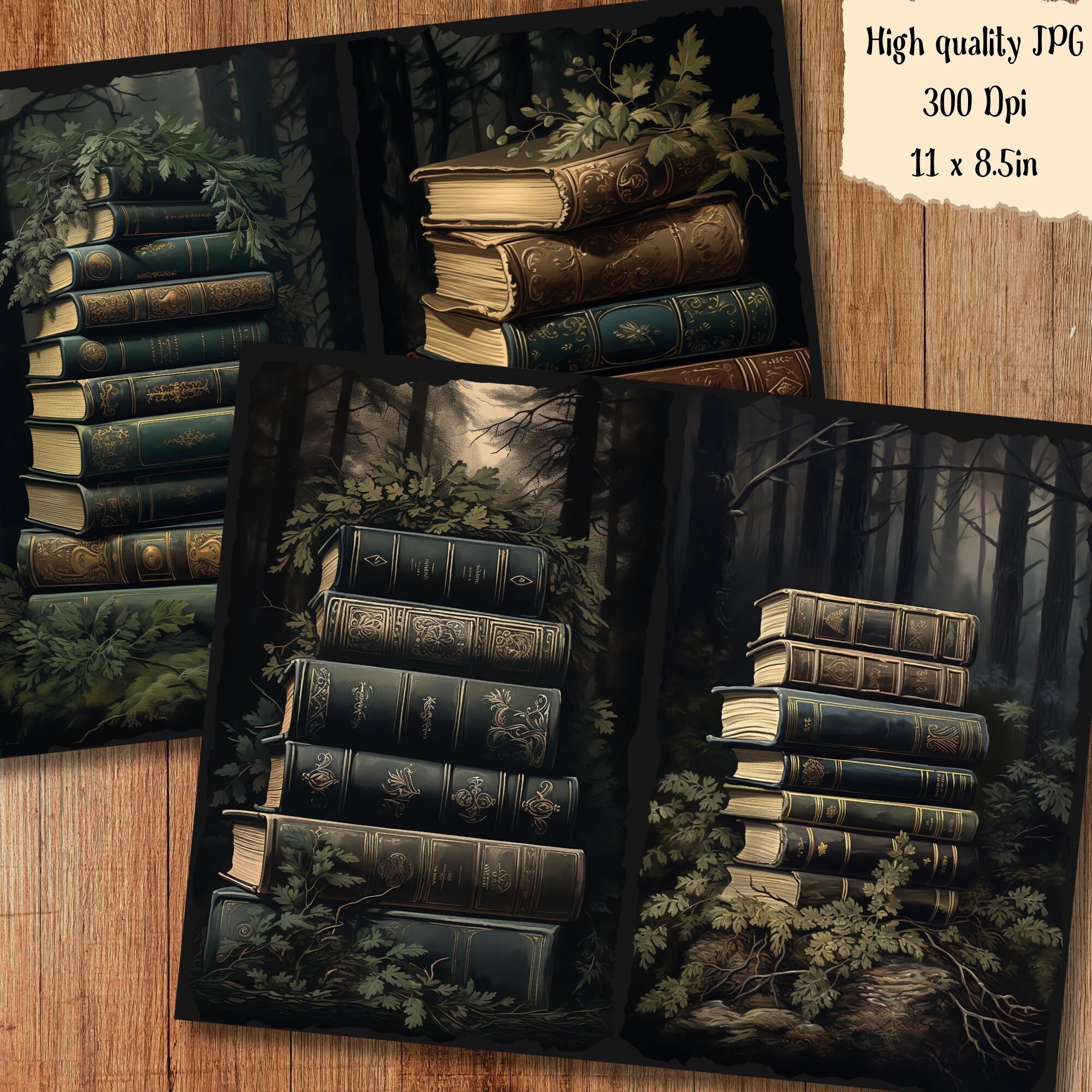 Dark Fantasy Books Junk Journal Kit Librarian Magic Library Collage ...