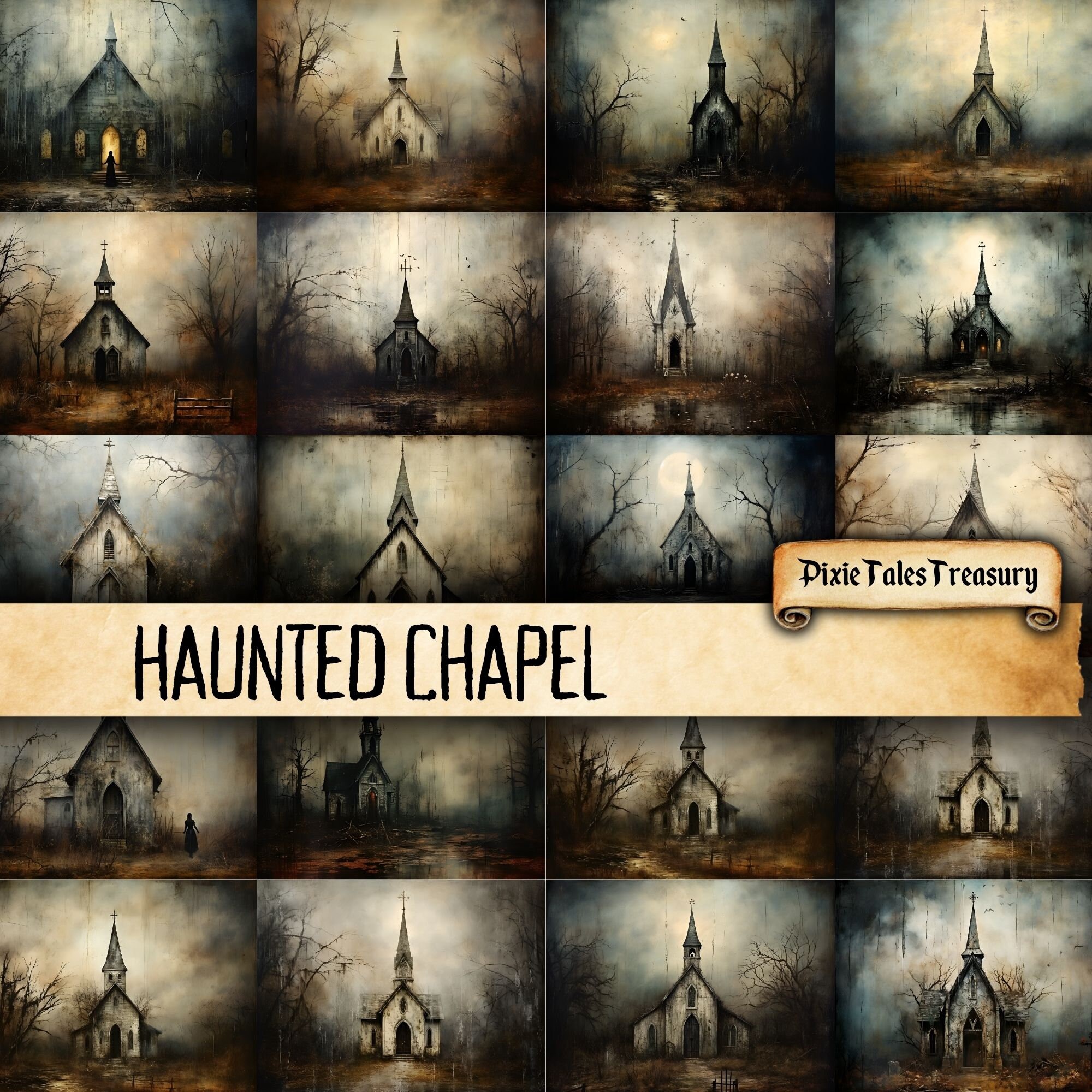 Haunted Chapel Background Junk Journal Kit Halloween Goth Gothic Dark ...
