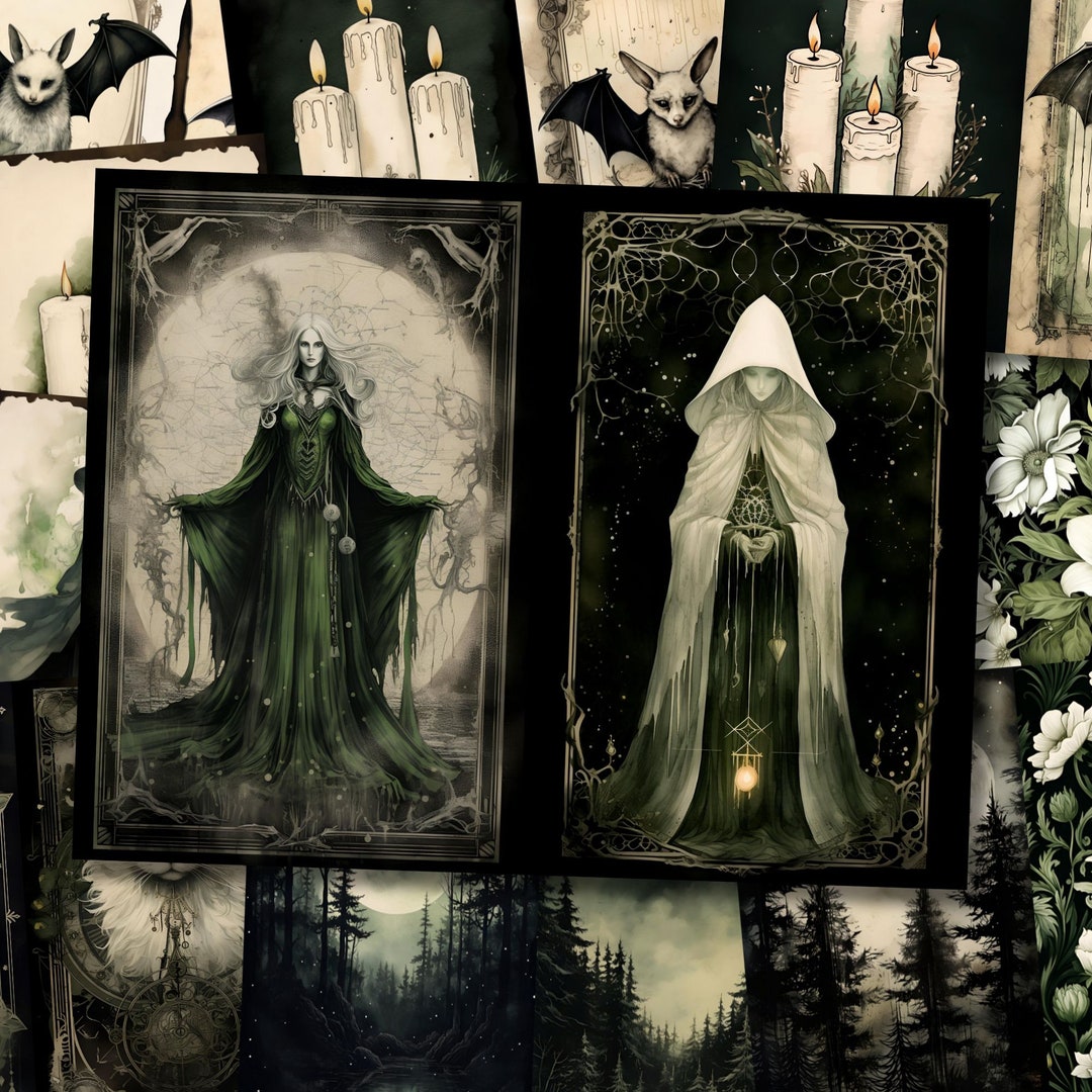 Dark Mystic Witch Junk Journal Pages Fantasy Green Magic Spell Book ...