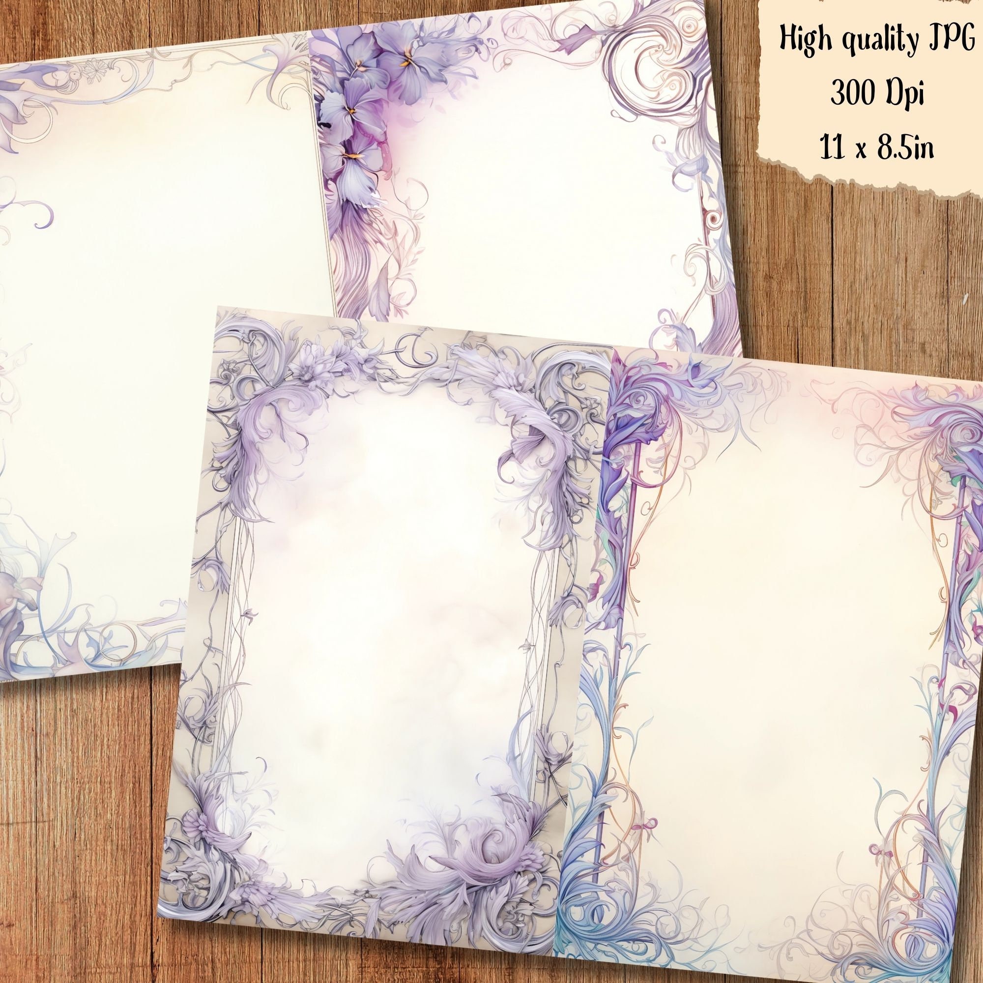Junk Journal Pages Purple Fantasy Border Frame Journaling Paper ...