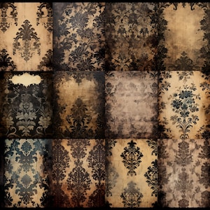 Dark Damask Background Paper Junk Journal Kit Decorative Collage Sheet ...
