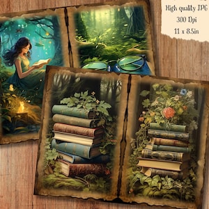 Forest Book Lover Junk Journal Kit Librarian Magic Library Collage ...