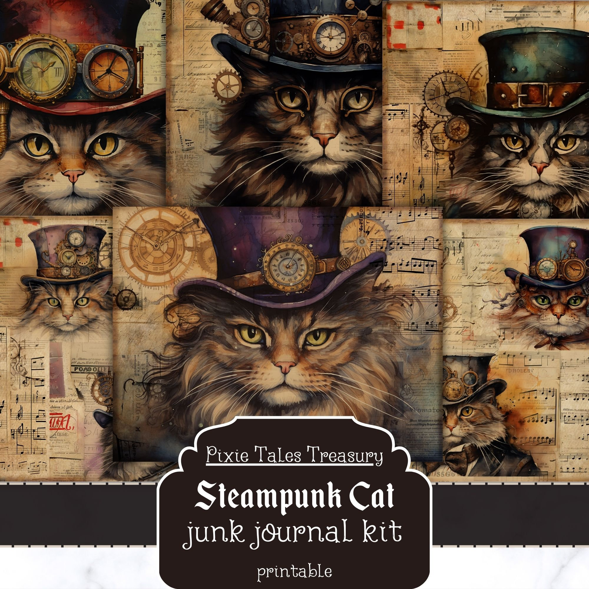 Victorian Steampunk Junk Journal Kit Vintage Cat Journal Papers Junk ...