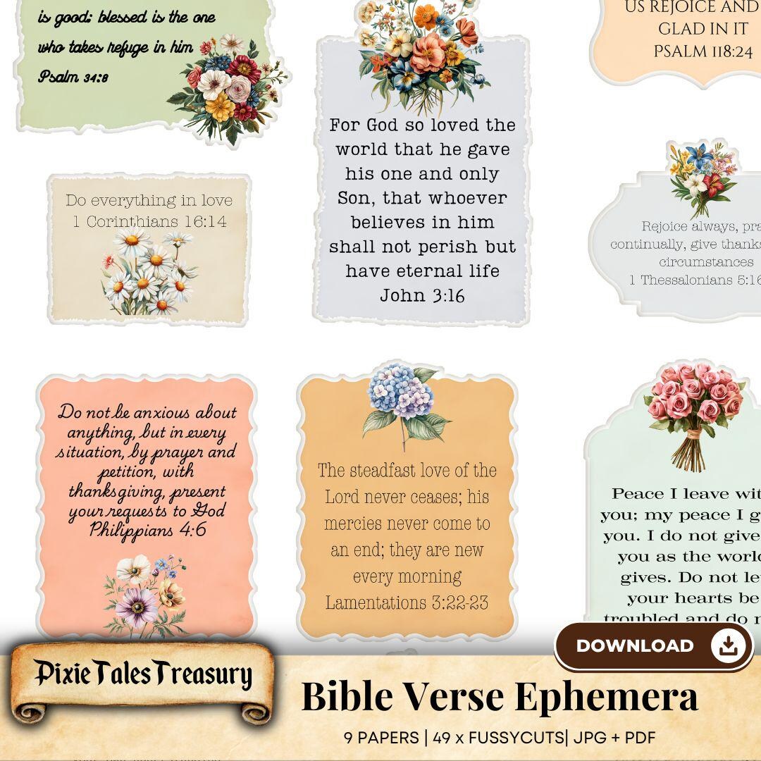 Bible Verse Script Ephemera, Printable Junk Journal Pages, Vintage ...