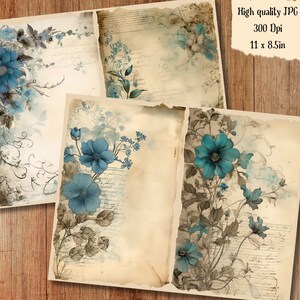 Tattered Blue Floral Watercolor Junk Journal Page Flower Journaling ...