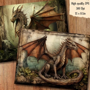 Forest Dragon Sheet Paper Junk Journal Kit Green Dragon Scrapbook Paper ...