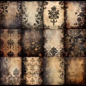 Dark Damask Background Paper Junk Journal Kit Decorative Collage Sheet ...