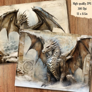 Snow Dragon Sheet Paper Junk Journal Kit White Ice Dragon Scrapbook ...