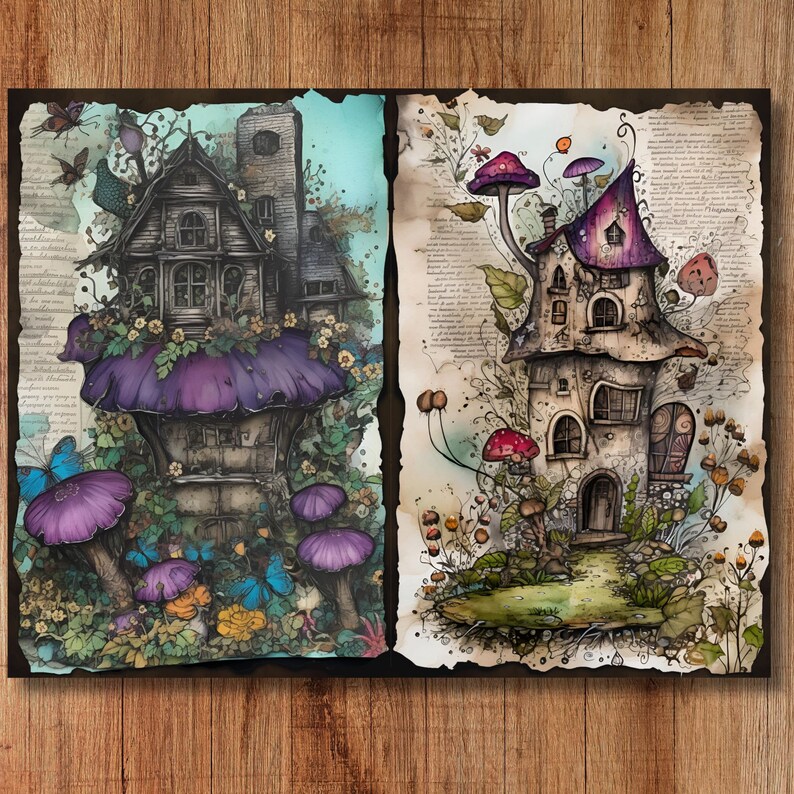 Fairy House Watercolor Junk Journal Page Whimsical Fantasy Forest ...