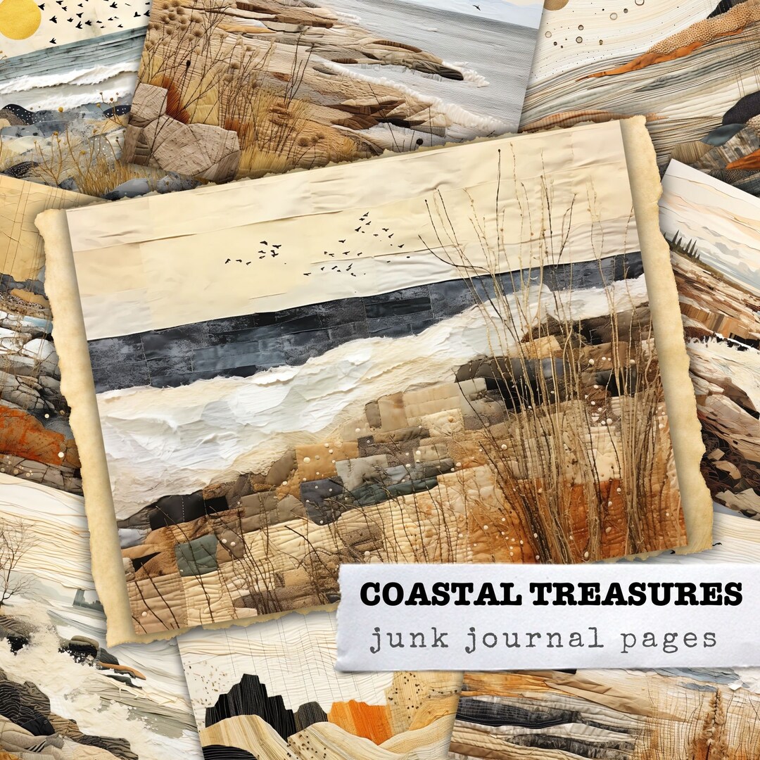 Coastal Treasures Seashore Junk Journal Kit Collage Sheet Summer Beach ...