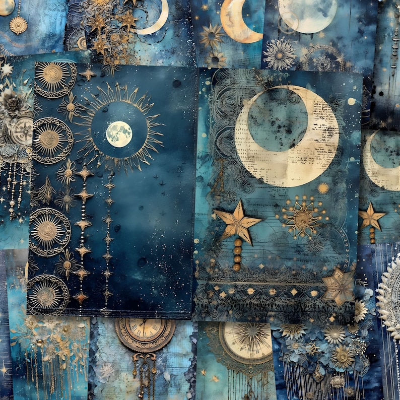 Celestial Moon Grunge Junk Journal Page Whimsical Fantasy Moonlight ...