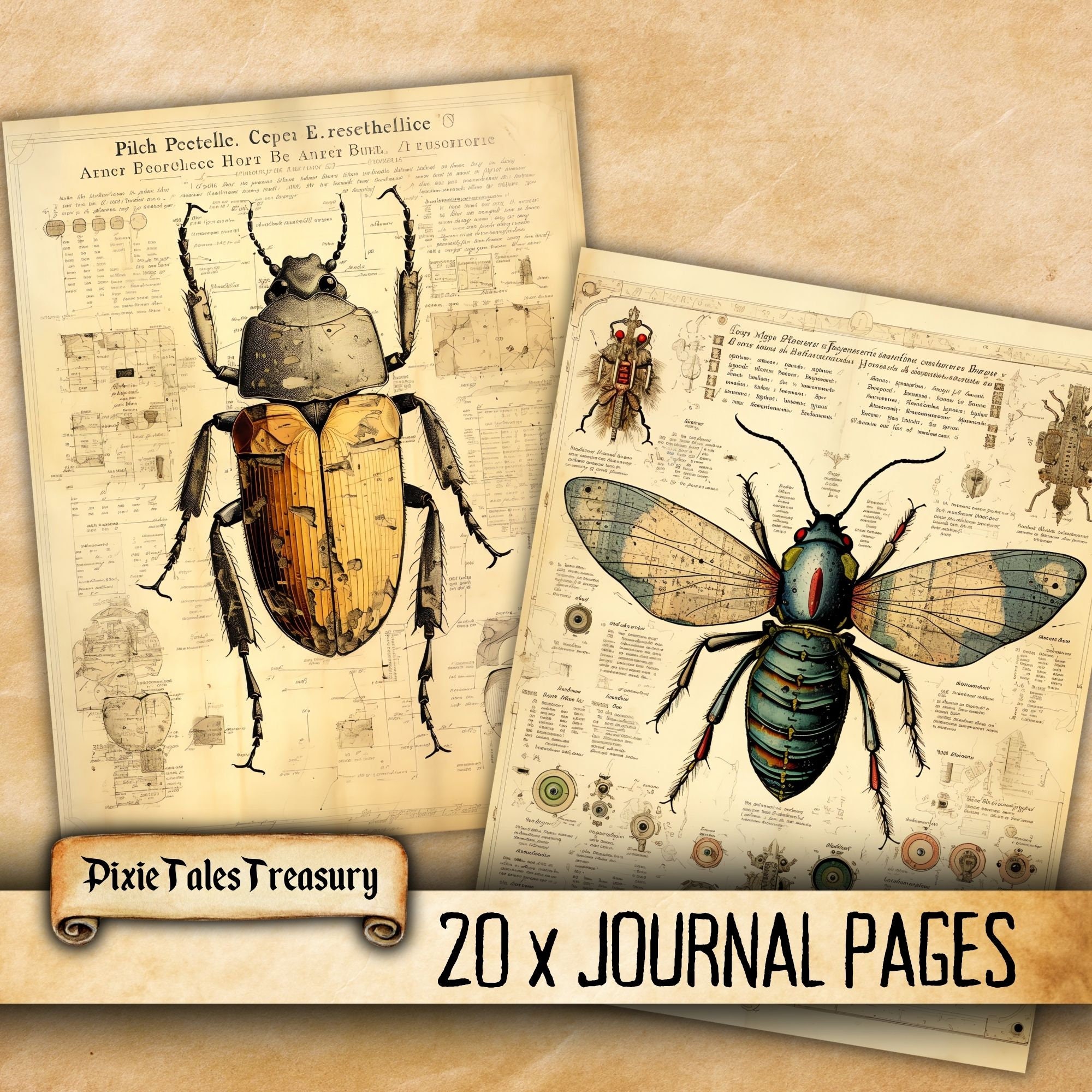 Insect Study Junk Journal Kit Collage Sheet Background Paper Mixed ...