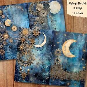 Celestial Moon Grunge Junk Journal Page Whimsical Fantasy Moonlight ...