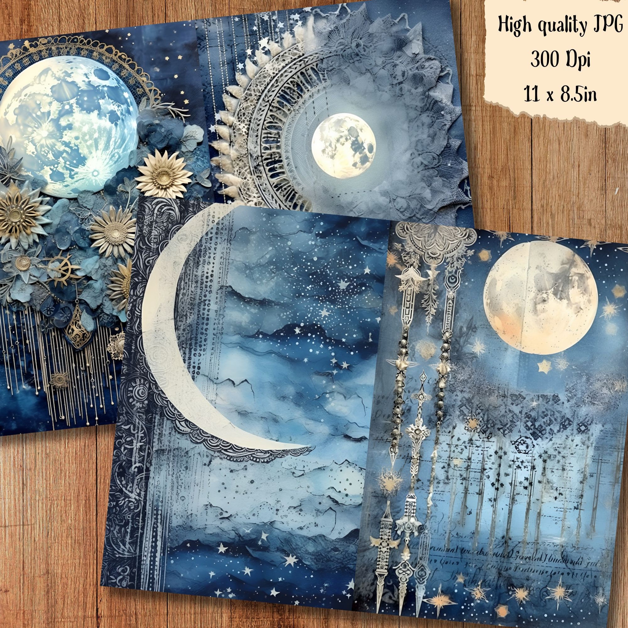 Celestial Moon Grunge Junk Journal Page Whimsical Fantasy Moonlight ...