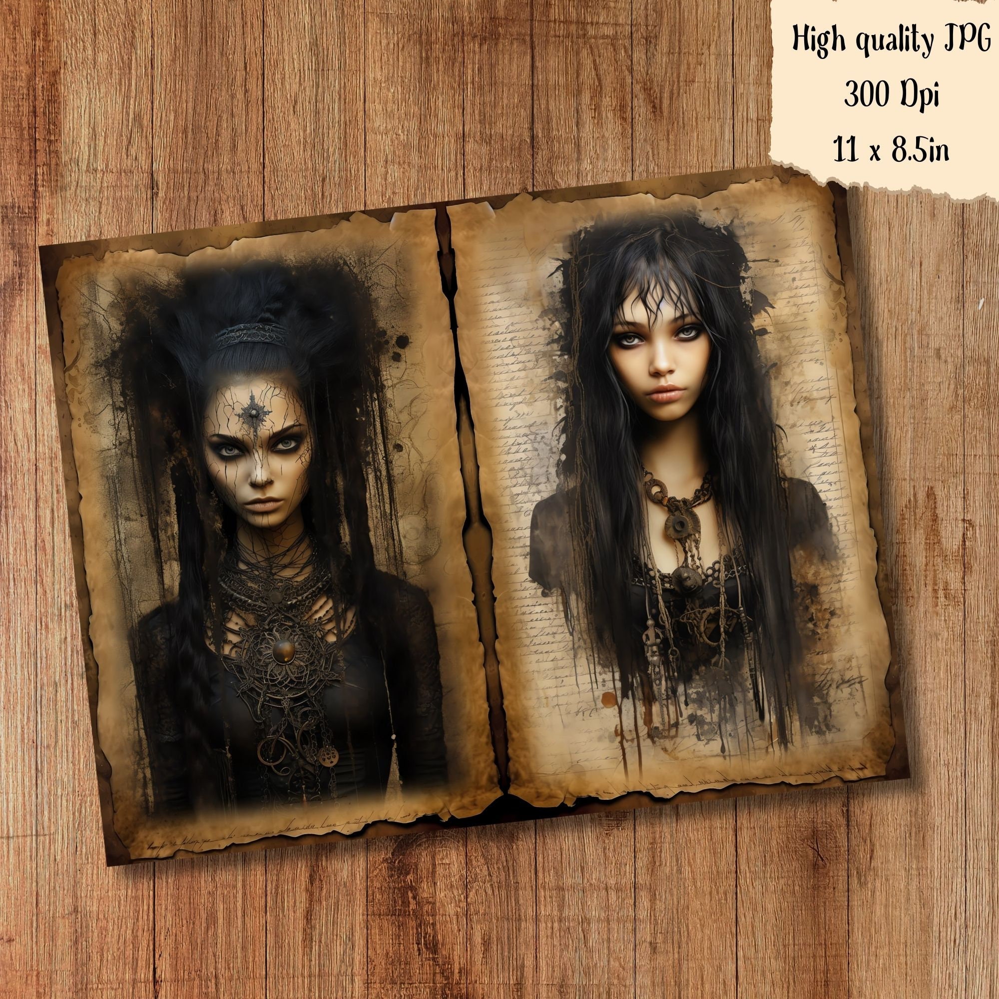 Goth Girl Doll Junk Journal Pages Dark Witch Emo Portrait Junkjournal ...