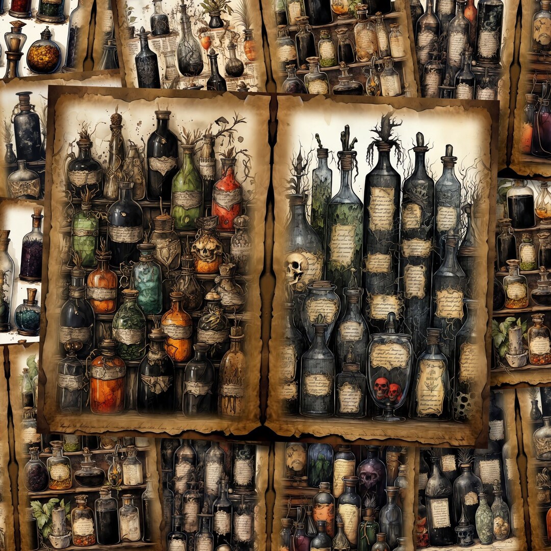 Dark Potion Bottles Junk Journal Pages Apothecary Fantasy Junkjournal ...