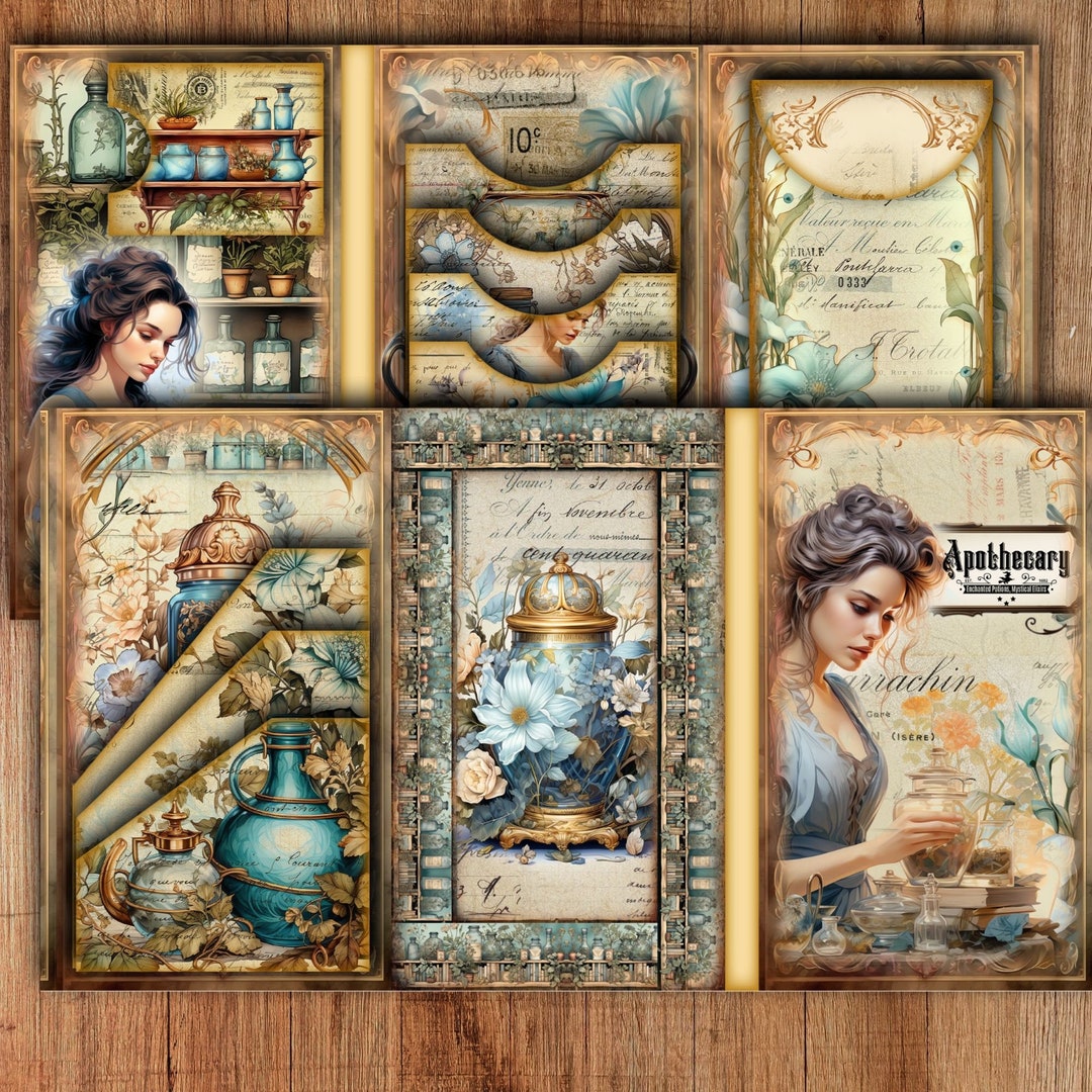 Junk Journal Folio Kit Blue Victorian Vintage Digital Trifold Booklet ...