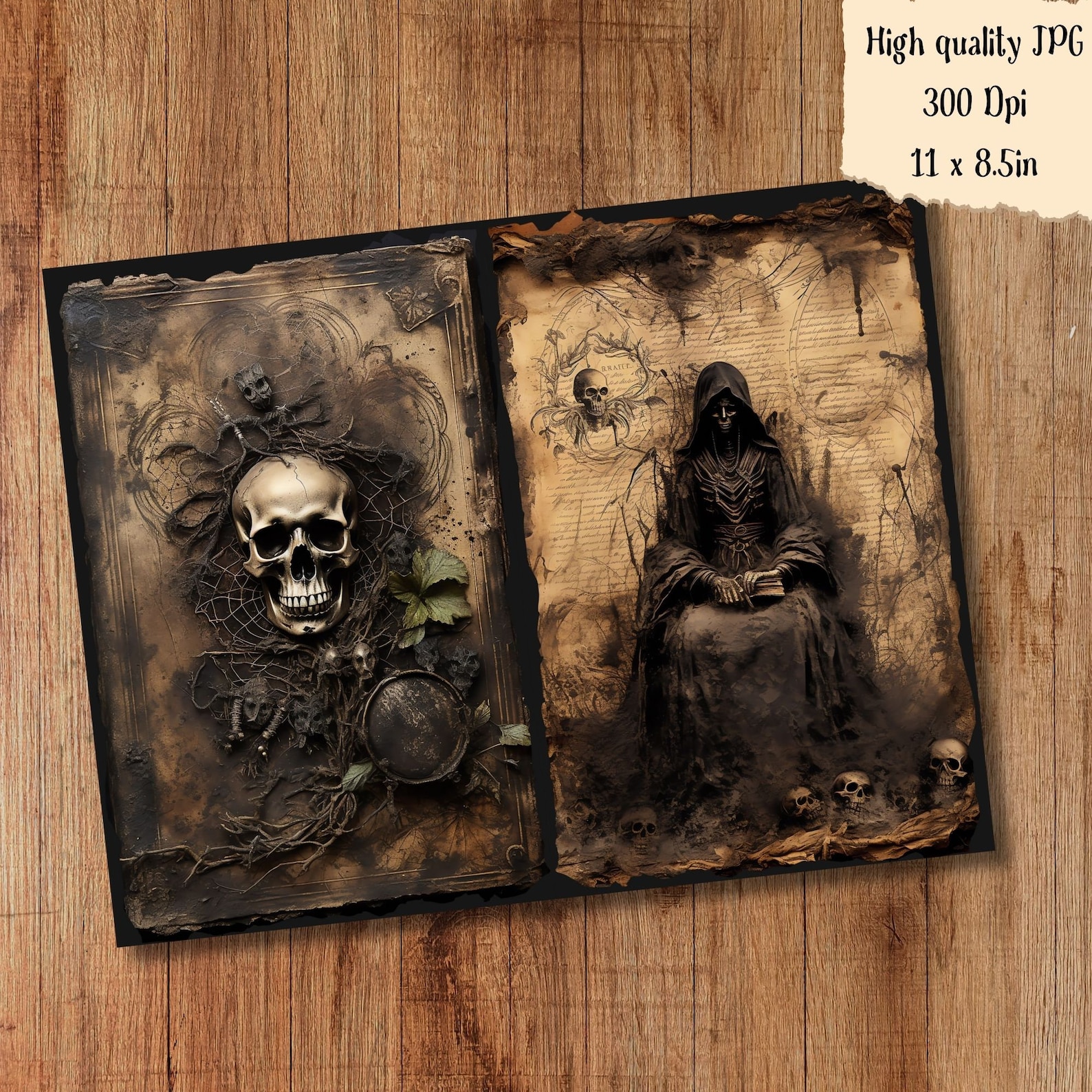 Creepy Skeleton Junk Journal Pages Dark Fantasy Skull Witch Junkjournal ...