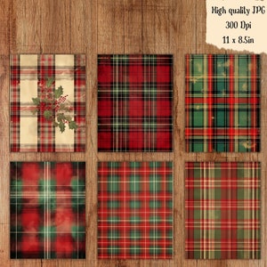 Vintage Christmas Plaid Pattern Collage Sheet Holiday Rustic Floral ...