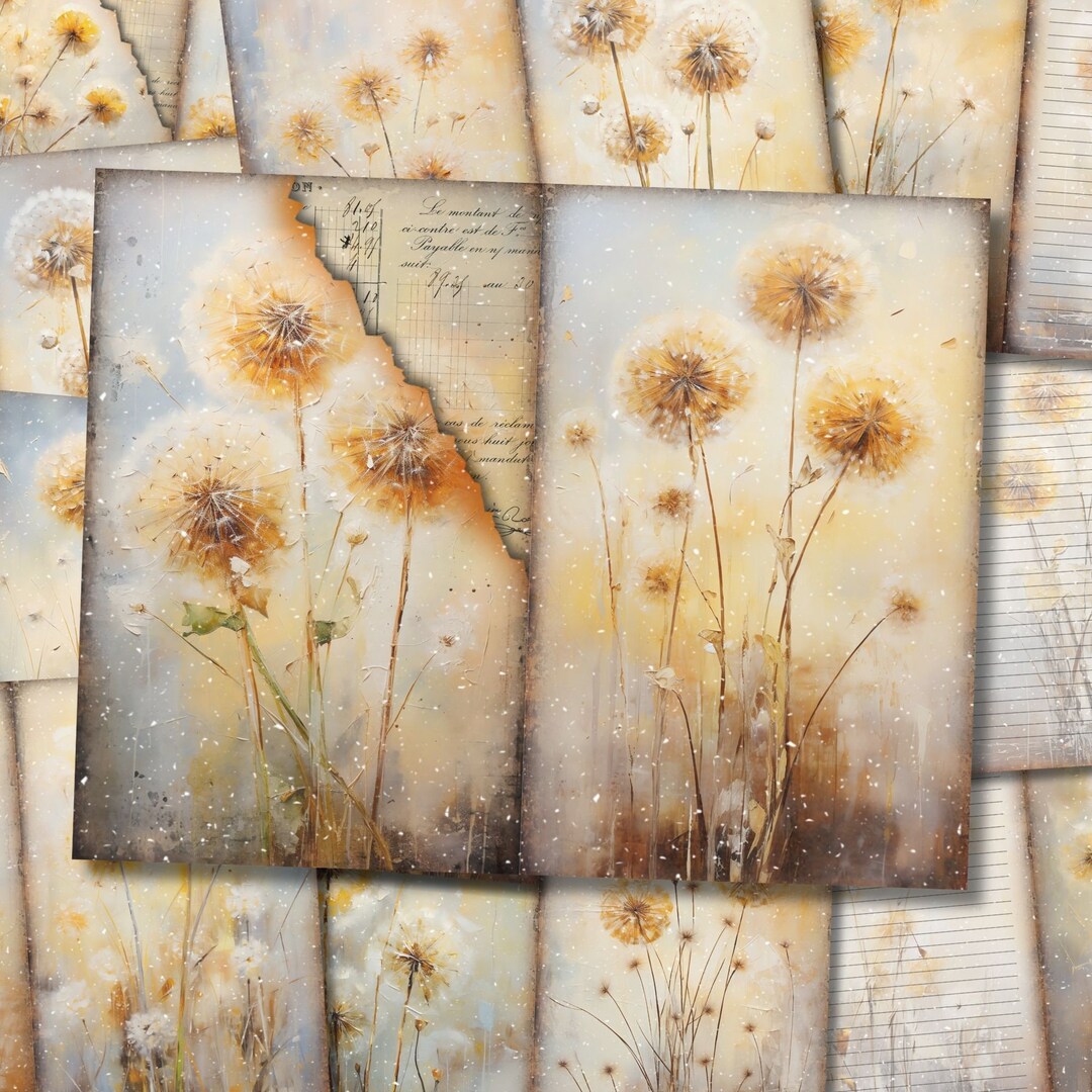 Dandelion Flower Junk Journal Kit Printable Pages Digital Downloaded ...