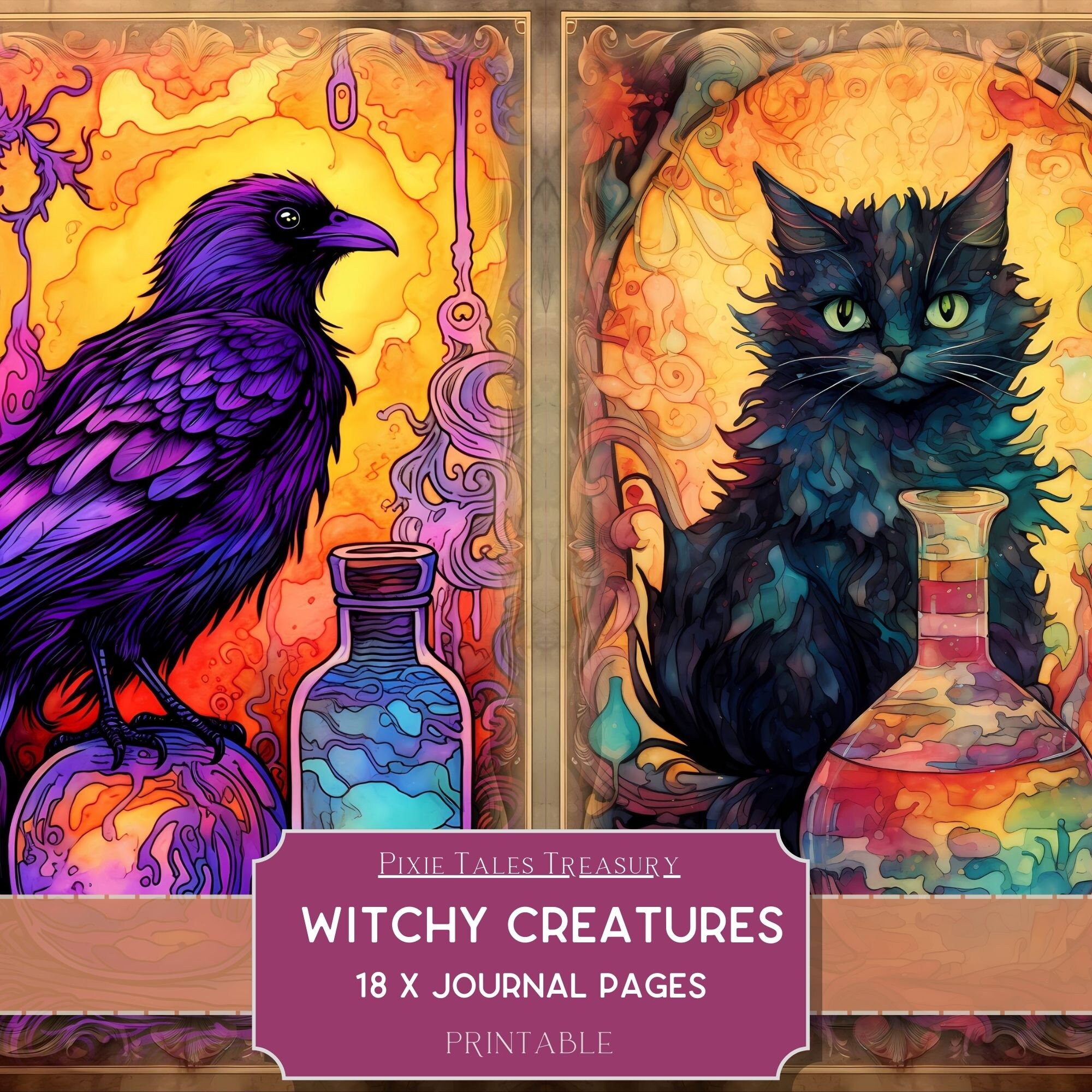 Witchy Animals Fantasy Junk Journal Kit Fairytale Witch - Etsy