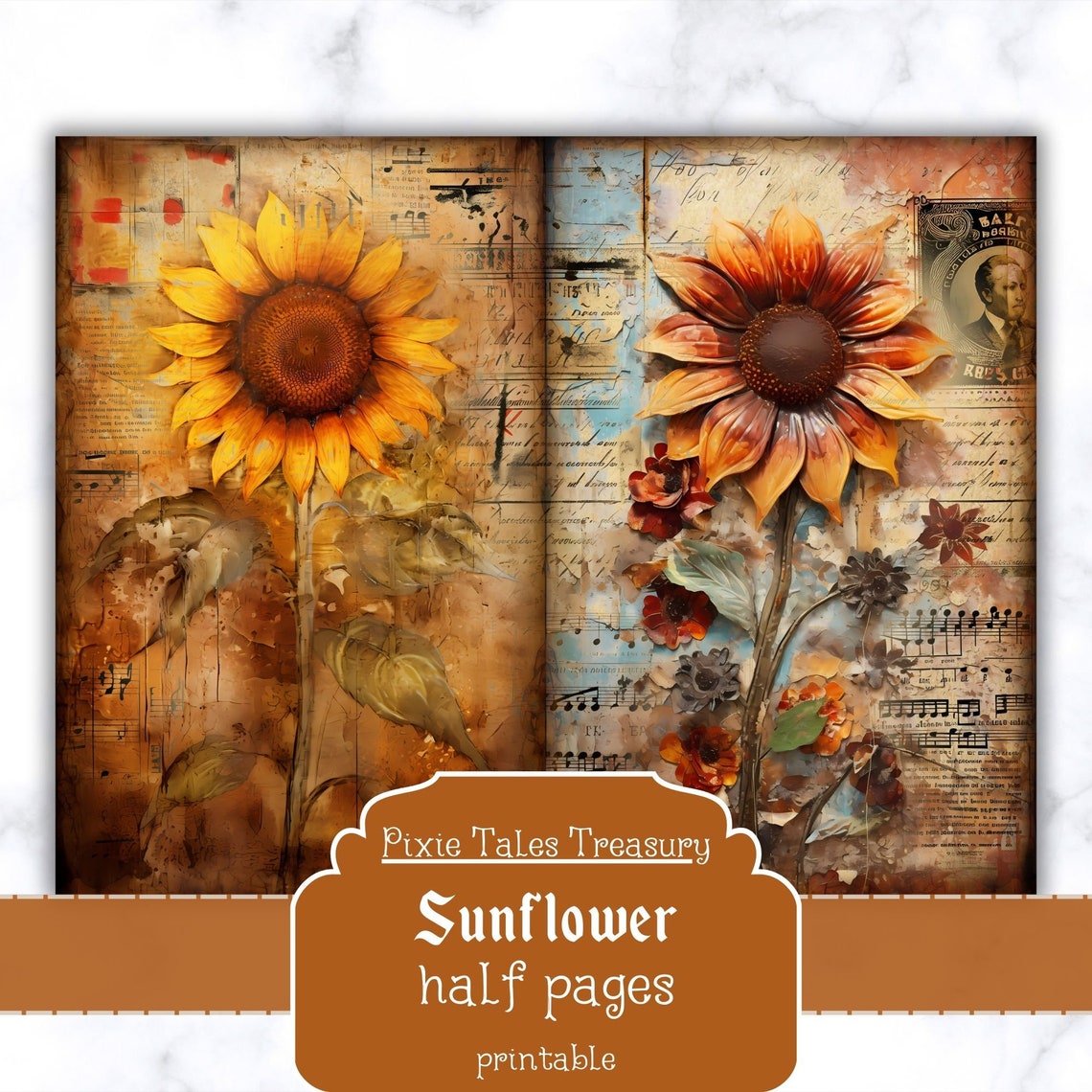 Sunflower Vintage Junk Journal Kit Summer Journal Papers Half - Etsy