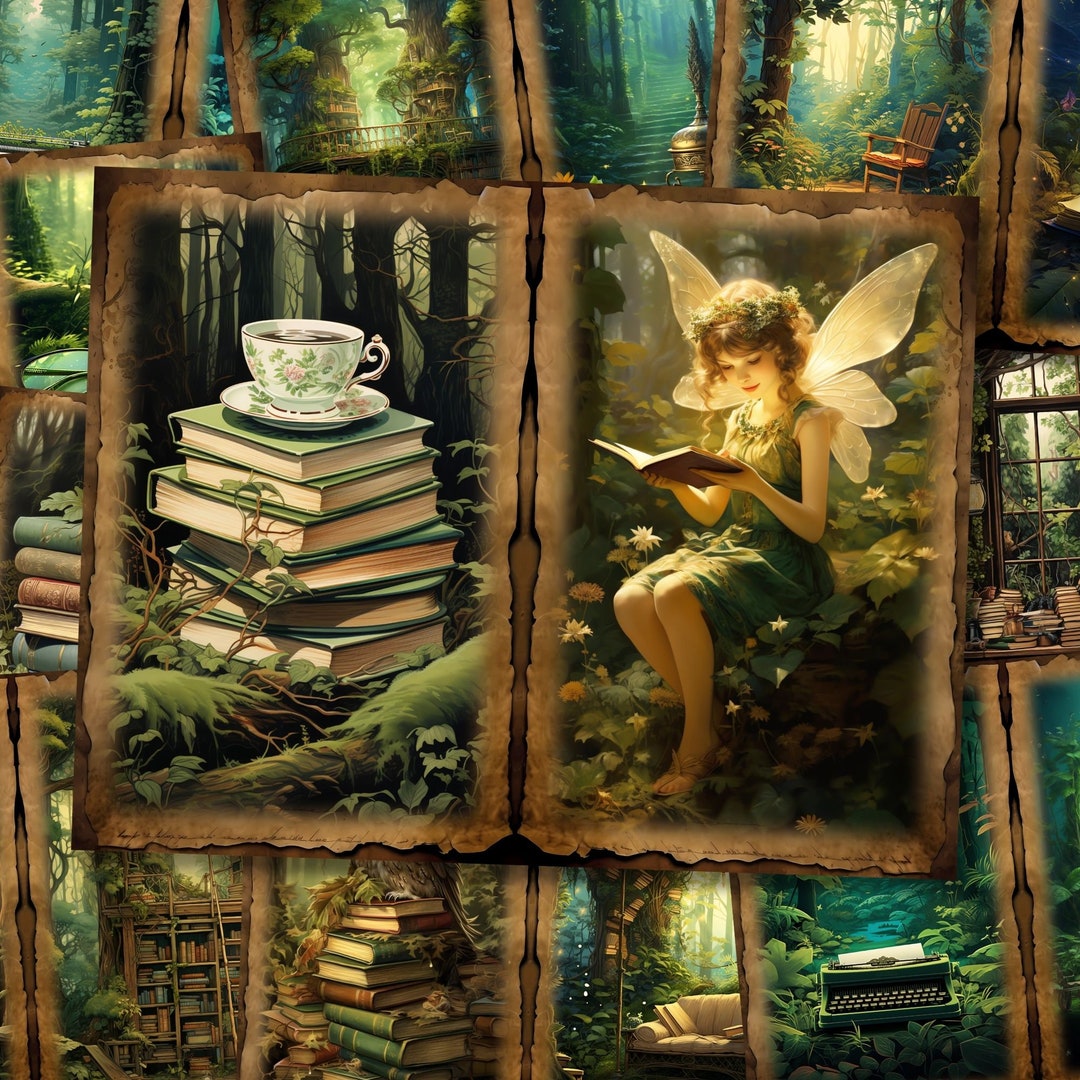 Forest Book Lover Junk Journal Kit Librarian Magic Library Collage ...