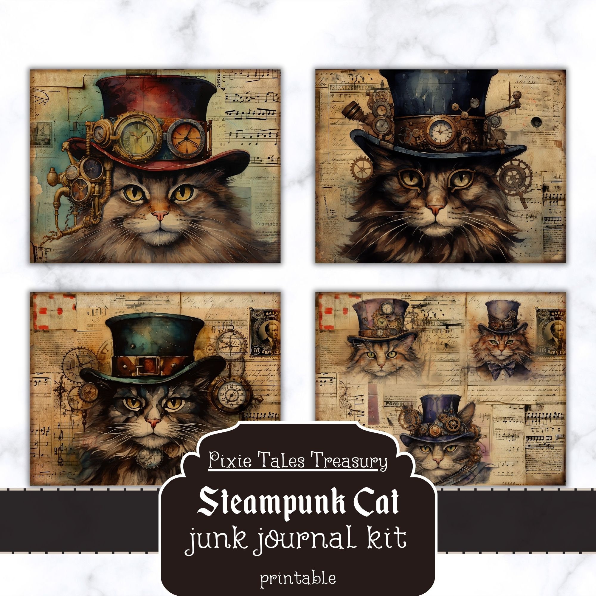 Victorian Steampunk Junk Journal Kit Vintage Cat Journal Papers Junk ...