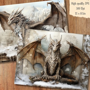 Snow Dragon Sheet Paper Junk Journal Kit White Ice Dragon Scrapbook ...