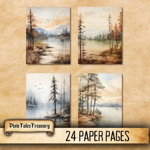 Lakefront Views Junk Journal Kit Collage Sheet Forest Scenery Fall ...
