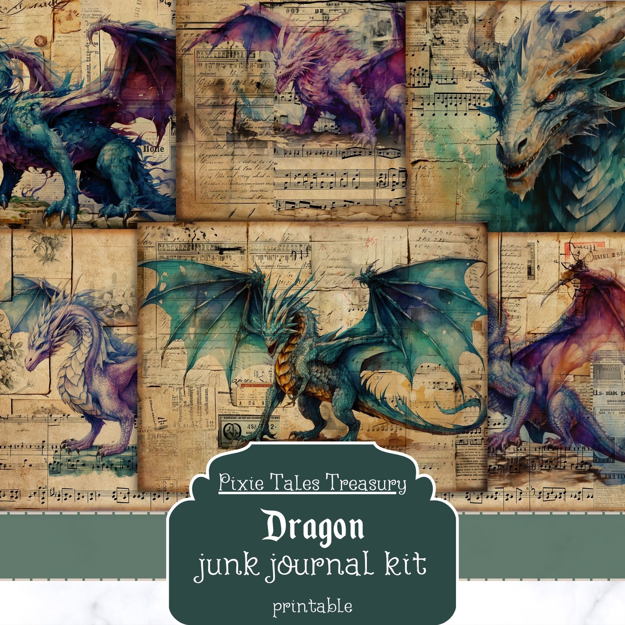 Dragon Junk Journal Kit Vintage Journal Papers Dragon Fantasy - Etsy
