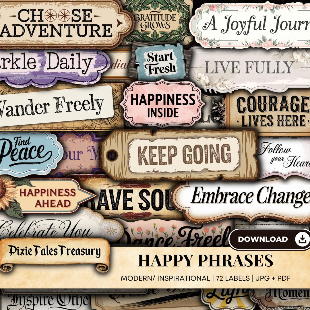Printable Happy Phrases Label Sheets, 72 Motivational and Inspirational ...