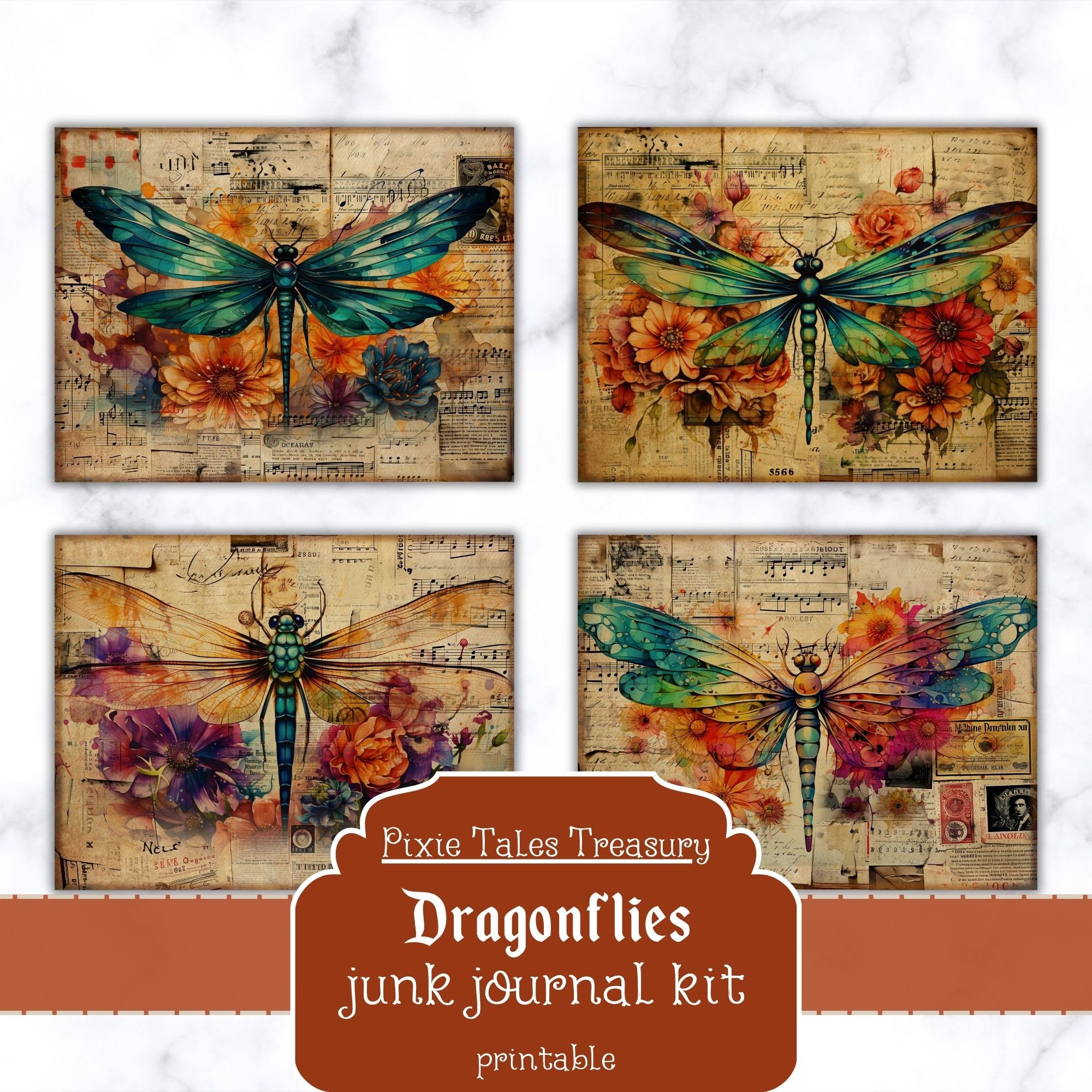 Dragonfly Junk Journal Kit Vintage Journal Papers Dragonflies - Etsy