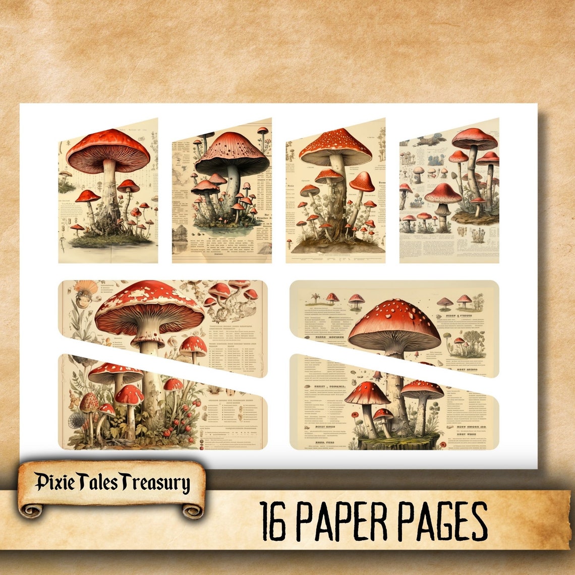 Fungi Odyssey Mushrooms Ephemera Junk Journal Kit Tags Labels Pockets ...