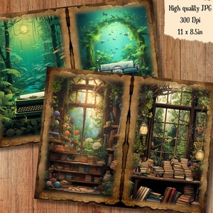 Forest Book Lover Junk Journal Kit Librarian Magic Library Collage ...