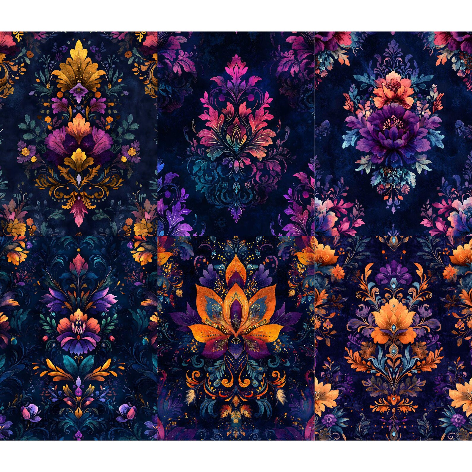 Boho Jewel Tone Damask Paper, Vibrant Bohemian Scrapbook Paper for Junk ...