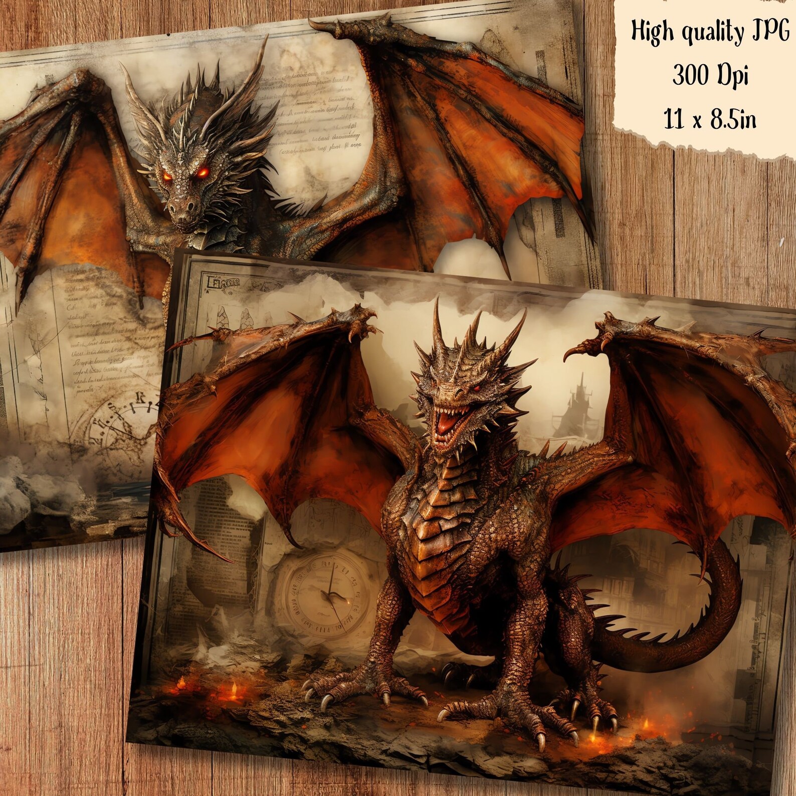 Fire Dragon Sheet Paper Junk Journal Kit Red Dragon Scrapbook - Etsy