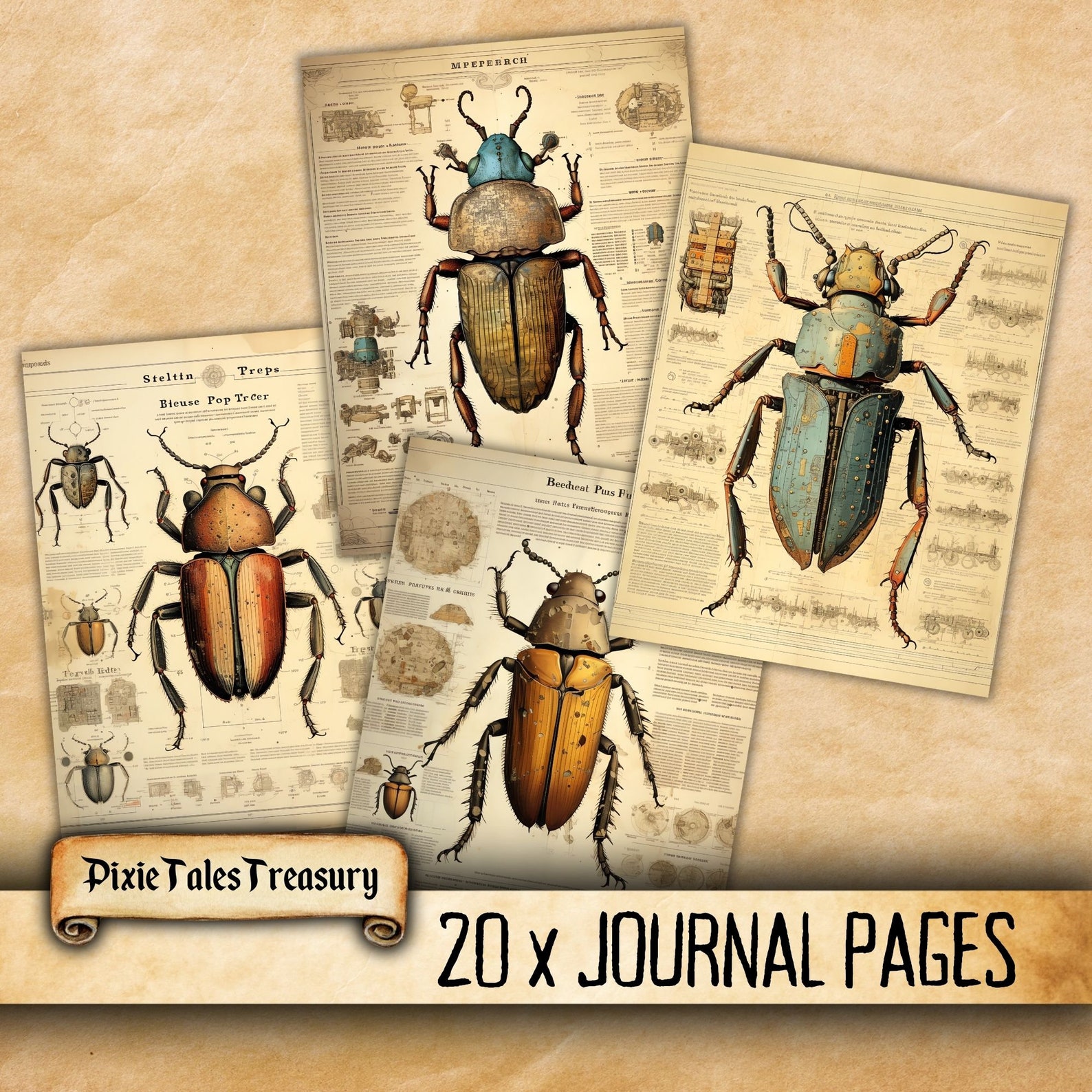Insect Study Junk Journal Kit Collage Sheet Background Paper Mixed ...