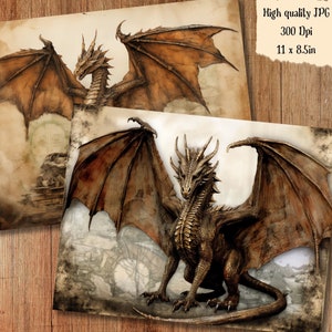 Vintage Dragon Paper Junk Journal Kit Brown Dragon Scrapbook Paper ...