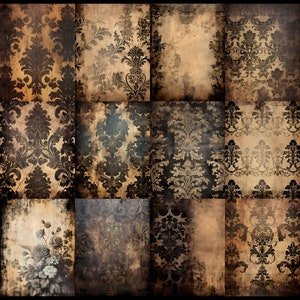 Dark Damask Background Paper Junk Journal Kit Decorative Collage Sheet ...