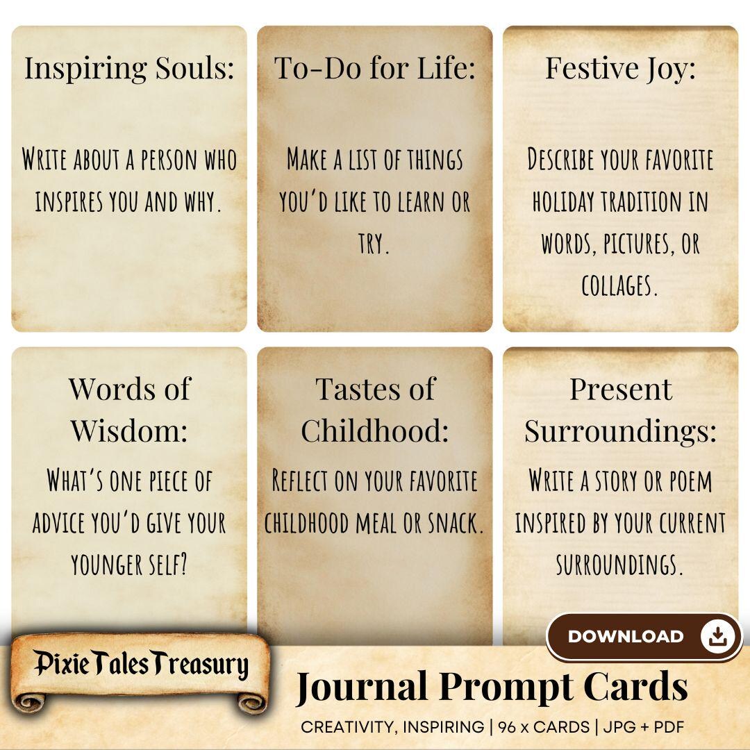 Writing Journal Prompt Templates, Creative Journaling Card, Scrapbook ...