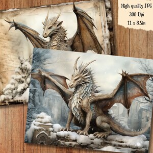 Snow Dragon Sheet Paper Junk Journal Kit White Ice Dragon Scrapbook ...