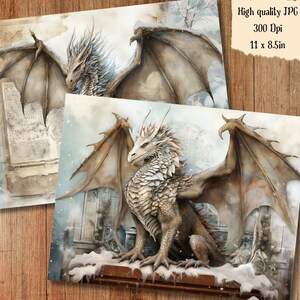 Snow Dragon Sheet Paper Junk Journal Kit White Ice Dragon Scrapbook ...