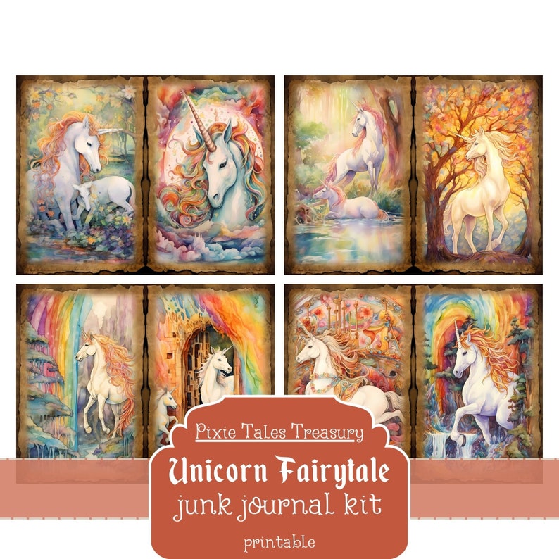 Unicorn Fantasy Junk Journal Kit Fairytale Floral Scrapbook Page ...