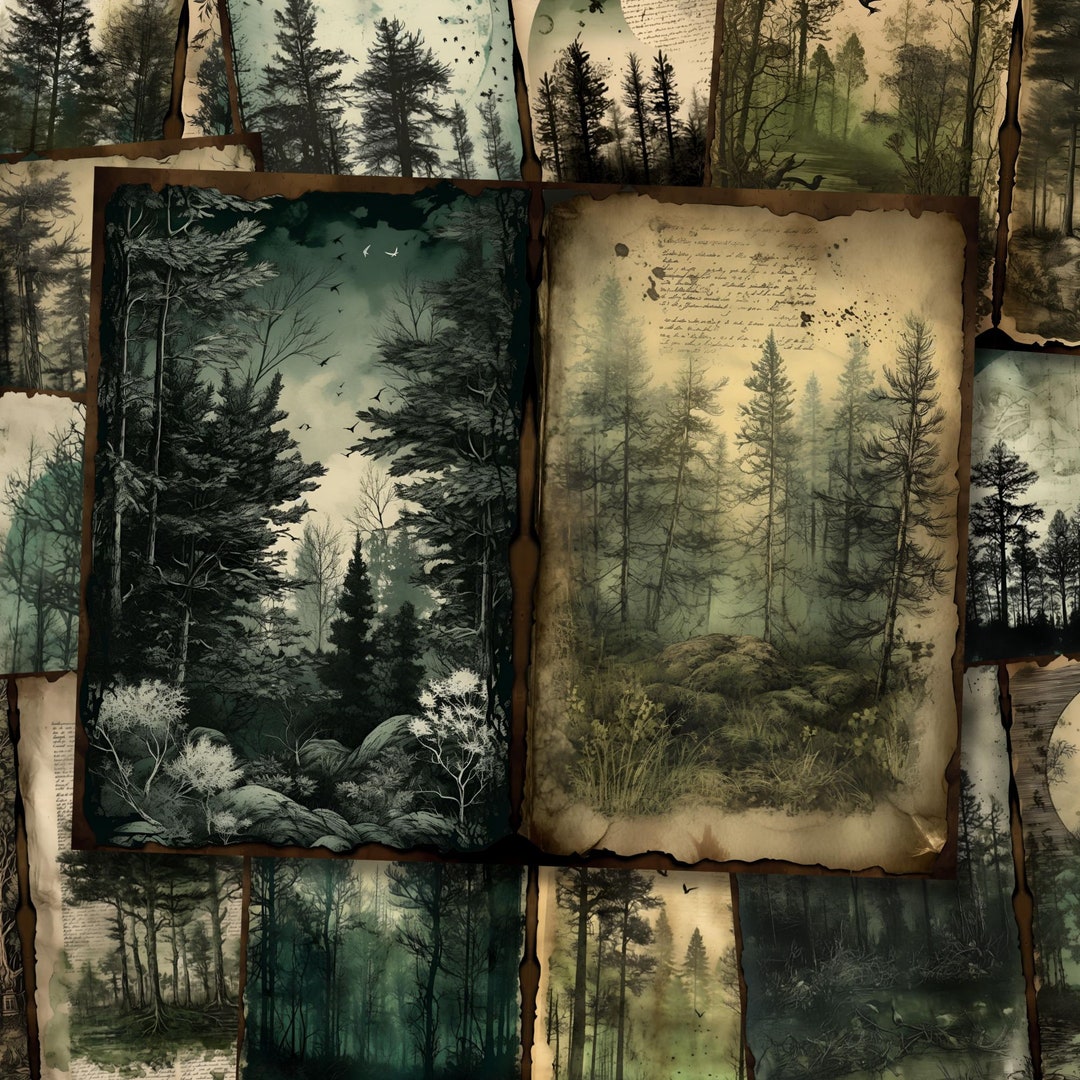 Enchanted Forest Watercolor Junk Journal Pages Fantasy Journaling Paper ...